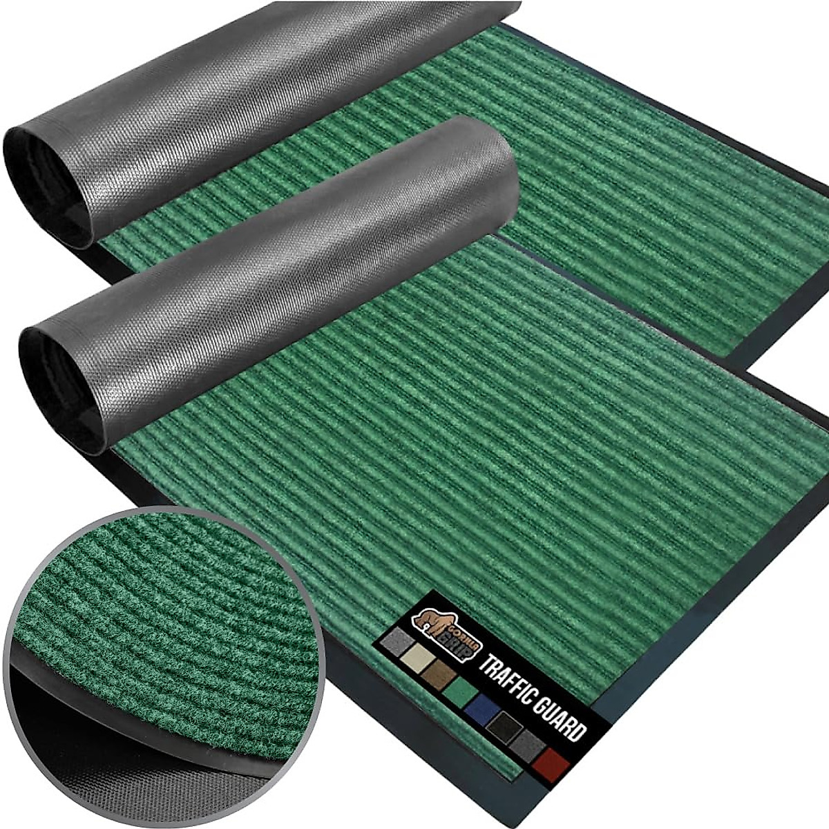 Gorilla Grip Traffic Guard Door Mat, 2 Pack, Heavy Duty Waterproof Doormat, Commercial Office Space Welcome Mats, Stain and Fade Resistant, Low Profile, Strong Rubber Backing, 29x17, Green