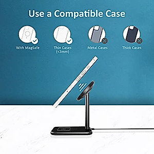 Aluminum 2 in 1 Magnetic Wireless Charger, Neluxfe Fast Charging Station Compatible with MagSafe Stand for iPhone 14, 13, 12, Pro Max and AirPods Pro (Black)