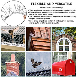 REMIAWY Bird Spikes for Pigeons Small Birds, Bird Deterrent Spikes for Outside to Keep Birds Squirrel Cat Away, Stainless Steel Anti Bird Repellent Spikes 5 Strips 4 Feet