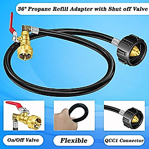 Boltigen Propane Refill Adapter for 1 lb. Tanks, 3FT Propane Refill Adapter, Propane Filler Adapter 1 Pound, Propane Tank Refill Adapter, for Filling 1 lb Propane Bottle (Black-36’’ QCC1 Type)