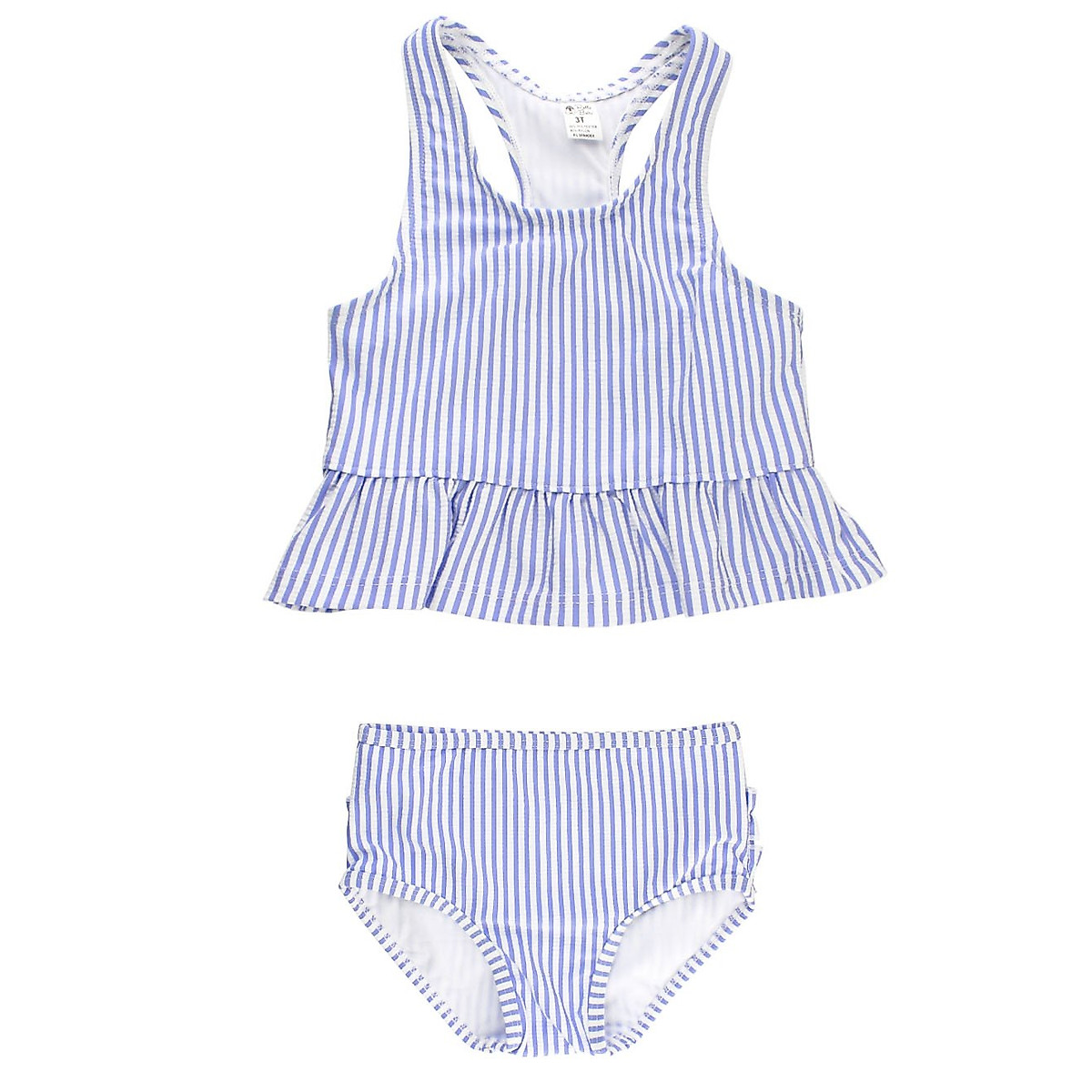 RuffleButts® Baby/Toddler Girls Periwinkle Blue Seersucker Peplum Tankini w/Ruffled Bottoms - 3-6m