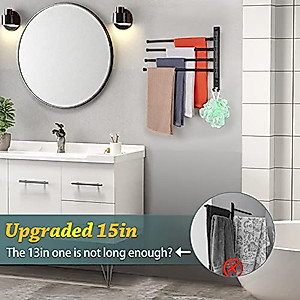 TONIAL Towel Bar 15.5 Inch, Upgraded Swivel Towel Rack Aviation Aluminium Four in ONE Towel Racks for Bathroom Space Saving Swing Out 180° Rotation Towel Hanger Holder Wall Mount, Matte Black