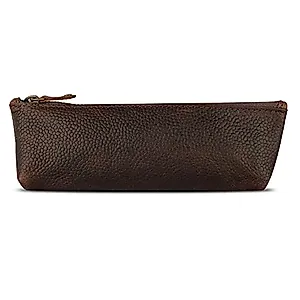 CestAntiQ, Genuine Leather Pen Pouch | Pencil Pouch | Zippered Pen Holder Pouch Craft Tool holder for School, Work & Office | Handy Pen Case | Classic Work Accessories | Brown Handmade Carry On Pouch