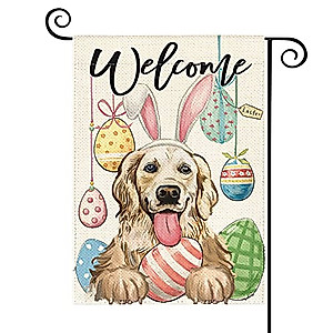 AVOIN colorlife Golden Retriever Easter Eggs Garden Flag 12x18 Inch Double Sided Outside, Easter Dog Welcome Pascha Yard Outdoor Decoration