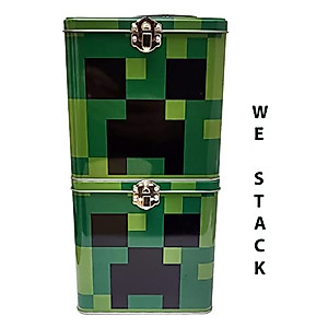 The Tin Box Company Minecraft Stack Store and Carry Tin. Stackable Tin Box with Handle,Green