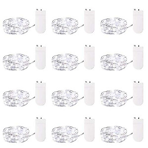 Brightown 12 Pack Led Fairy Lights Battery Operated String Lights Waterproof Silver Wire 7 Feet 20 Led Firefly Starry Moon Lights for DIY Wedding Party Bedroom Patio Christmas (12 Pack, White)