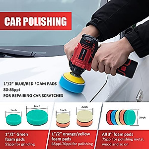 TOOLSPACE 12V Cordless Buffer Polisher, 3" Mini Car Detailing Buffer & Sander Machine Kit with 2 Li-Ion Batteries, 46pcs Variable Speed Trigger for Auto/DIY Polishing/Sanding/Waxing