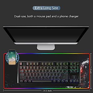 Gaming Mouse Pad-RGB Mouse Pads, Large Extended Mousepad with 7 Lighting Modes 6 Brightness Levels, Non-Slip Rubber Base Mouse Pad 31.5x11.8 Black