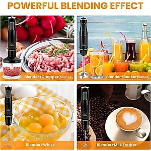 Immersion Blender Handheld, 800W 12-Speed Hand Blender, 5 in 1 Emersion Stick Blender Electric, 600ml Beaker, 500ml Chopper, Egg Whisk, Milk Frother