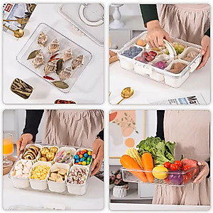 Generic Snackle Box Food Container | Divided Serving Tray with Lid and Handle | Charcuterie and Snack Organizer | Suitable for Candy, Fruit, Veggies | Perfect for Travel or Parties, Cream