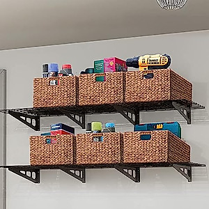 eHemco Rectangular Water Hyacinth Wicker Storage Baskets with Iron Wire Frame, 16.1"x12.6"x9.5", Light Brown, Set of 2