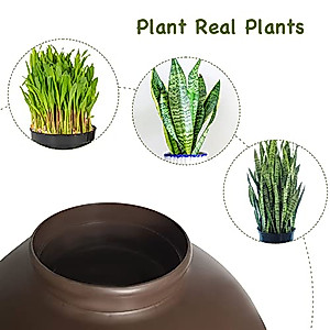 Hawsaiy Hidden Litter Box Enclosure, Plant Cat Litter Box Furniture Includes Faux Plant and Real Stones, Replaceable for Real Flowers Brown