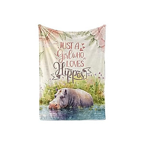 InnoBeta Hippopotamus Gifts Blanket for Girl, Hippo Lover Ask Flannel Throw Blanket for Girl, Funny Kid Daughter Unique Birthday for Her- Just A Girl Who Loves Hippos