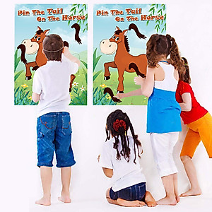 Hooqict Pin The Tail On The Horse Game for Kids Birthday Party Games Horse Theme Birthday Party Supplies for Girls Boys, Large Horse Poster with 30 Tail Stickers Horse Party Favors