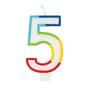 Unique Vibrant Rainbow Border Number 5" Birthday Candle - Multicolored & Eye-Catching Design - Perfect for Unforgettable Birthday Celebrations