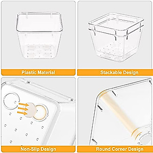 SMARTAKE 28-Piece Drawer Organizers with Non-Slip Silicone Pads, 4-Size Desk Drawer Organizer Trays Storage Tray for Makeup, Jewelries, Utensils in Bedroom Dresser, Office and Kitchen, Clear