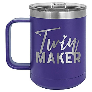 TWIN MAKER Purple 15 oz Coffee Cup w/Slide Top Lid | Insulated Travel Coffee Mug | Unique Gift Ideas From Women or Men | Compare Price To Yeti Rambler