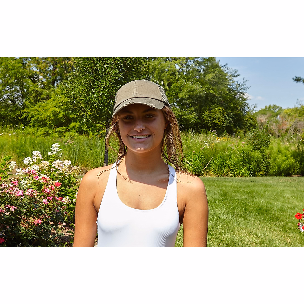 Funky Junque Distressed Trucker Dad Hat - Olive