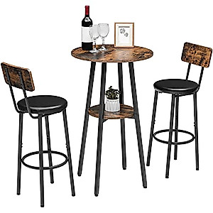 HOOBRO Bar Table, Round Pub Table, 2-Tier Bistro Table with Storage, High Top Table, Cocktail Table with Top Particleboard, for Kitchen, Living Room, Meeting Room, Rustic Brown and Black BF55BT01