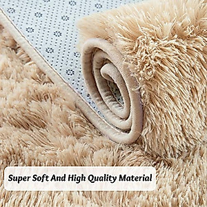 Andecor Soft Fluffy Bedroom Rugs, 8 x 10 Feet Indoor Shaggy Plush Area Rug for Boys Girls Kids Baby College Dorm Living Room Home Decor Floor Carpet, Camel
