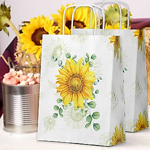 FRIDAY NIGHT Sunflower Candy Bags with Handles Sunflower Themed Party Gift Bag for Thanksgiving Summer Fall Rustic Party Baby Shower Birthday Wedding Bridal Shower Party Supplies(24 Pcs)