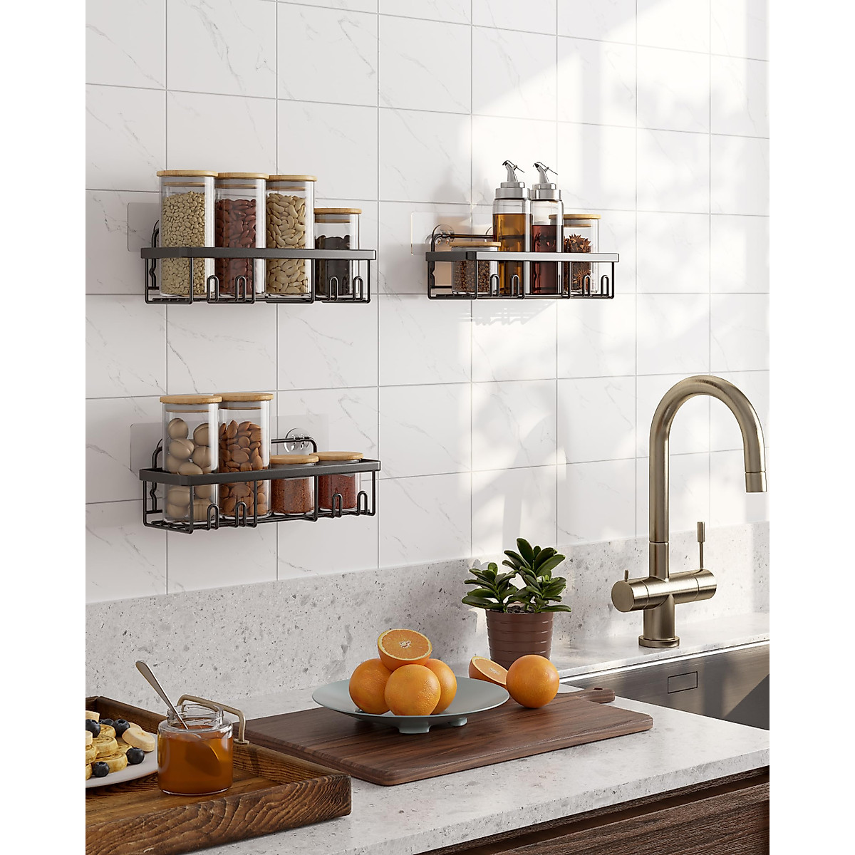 Acootima Shower Caddy 6 Pack, Rustproof Stainless Steel Shower Shelves for Bathroom Organizers and Storage, Adhesive No Drilling Durable Bath Accessories with Large Capacity for Home & Kitchen Decor