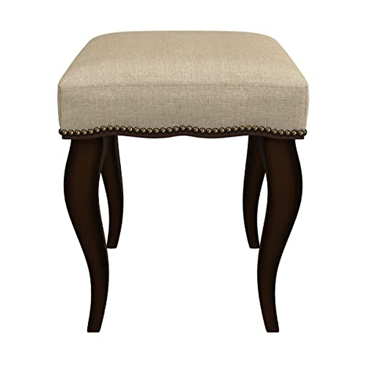 Hillsdale Furniture Hamilton Backless Vanity Stool, Burnished Oak Wood and Ivory Upholstery with Nail Head Trim