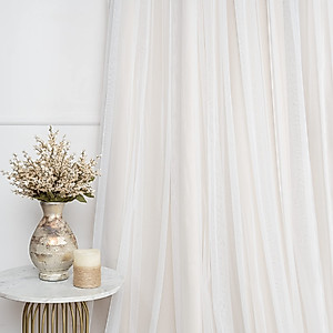 Best Home Fashion Lace Tulle Overlay Thermal Insulated Solid Blackouts - Rod Pocket - Set of 2 Panels - 52" W x 96" L - Beige