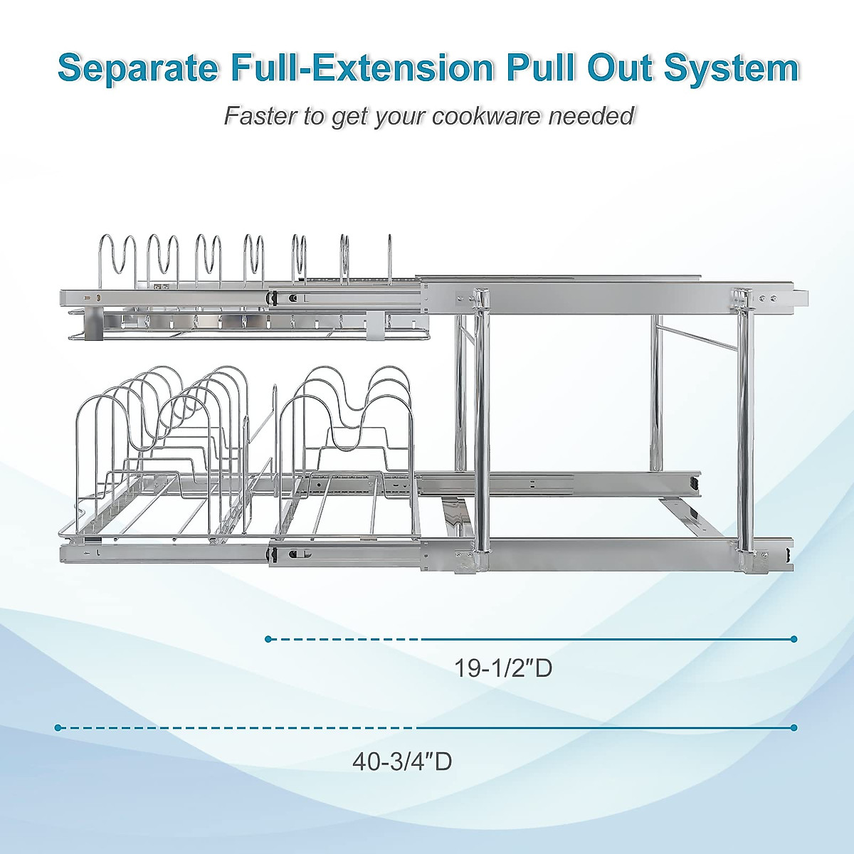 TQVAI Pot and Pan Organizer for Cabinet, Pot Lid Organizer Rack, Pull Out Sliding Cabinet Organizer - Separate Full-Extension Guide Rail - Cabinet Request at Least 15" W x 22.5" D x 22.5" H