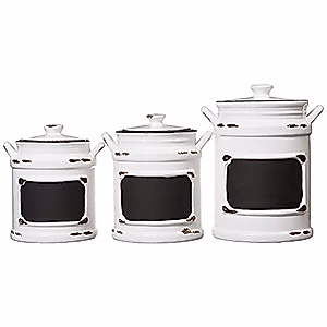 American Atelier Vintage Canister Set 3-Piece Ceramic Jars Chic Design with Lids for Cookies, Candy, Coffee, Flour, Sugar, Rice, Pasta, Cereal & More, 21x8x11, White with Black Distressing