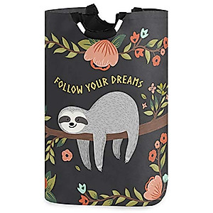 visesunny Collapsible Laundry Basket Sloth On The Tree Flower Large Laundry Hamper with Handle Toys and Clothing Organization for Bathroom, Bedroom, Home, Dorm, Travel