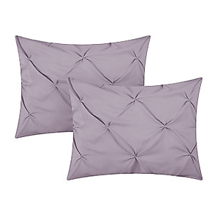 Chic Home Daya 4 Piece Duvet Cover Set Ruffled Pinch Pleat Design Embellished Zipper Closure Bedding, King, Lavender,