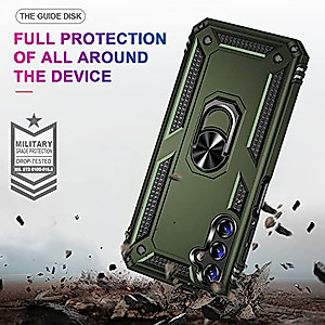 YAUPON a14 5g case Military Bracket Phone case with Metal Kickstand Ring Fall Protection Holder Cases Stand Cover for Samsung Galaxy A14 5G 6.6 inch - Army Green