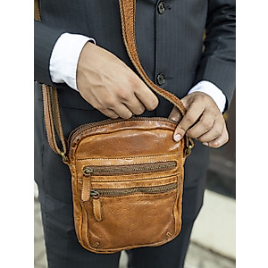 PICCO MASSIMO Premium quality leather made Cross Body Bags for men and women |Spacious Separate Compartments With Zipper and Adjustable straps (TAN Colour)