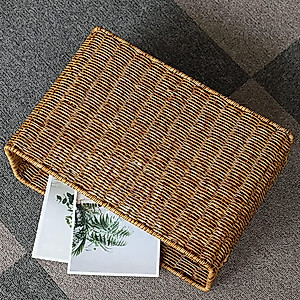Angoily Magazine Storage Baske Seagrass Woven File Holder Narrow Place Storage Holder Book Wicker Basket Storage Basket Bin for Home Office Desk