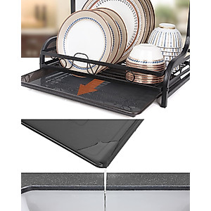 Dish Drying Rack - 3 Tiers Large Size Drainboard Set,Multifunctional Heavy Duty Dish Storage Organizer,Extra Large Capacity Spice Rack,Black,Model:DDR-003,by WEIKER., 17.5x12.5x29.5''