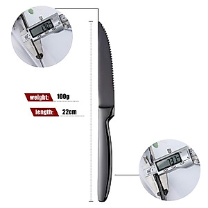 BYEGOU Black Steak Knife Sets, 6-Pieces Stainless Steel Kitchen Steak Knives-Easy to Clean and Non-Stick, 8.6 Inch, Dishwasher Safe