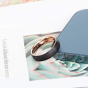 LerchPhi 6MM Tungsten Carbide Wedding Ring, Black Satin Finish and Rose Gold, Comfort Fit, Personalized Engraved Band for Anniversary