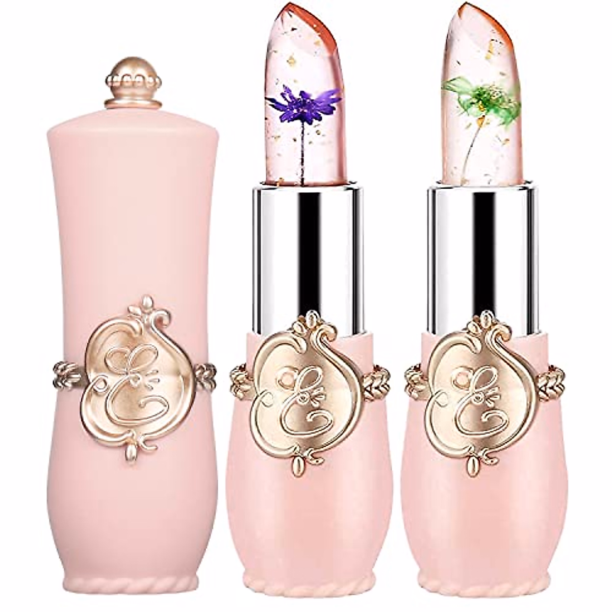 Deepmind 2 Pcs Crystal Flower Jelly Lipstick Magic Lip Color Changing Lip Balm PH Clear Temperature Color Changing Lipstick Long Lasting Nutritious Moisturizing Lip Gloss (6#)