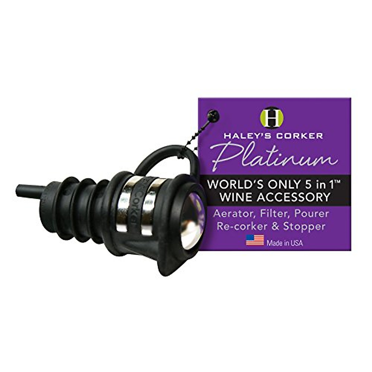 Haley's Corker Platinum Wine Stopper, Black