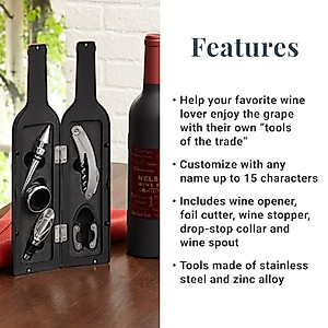 Let's Make Memories Personalized 5 Piece Tool Set - Wine Talk - Wine Bottle Opener - Unique Bar Accessories - Bottle-Shaped Holder - Personalize with Name