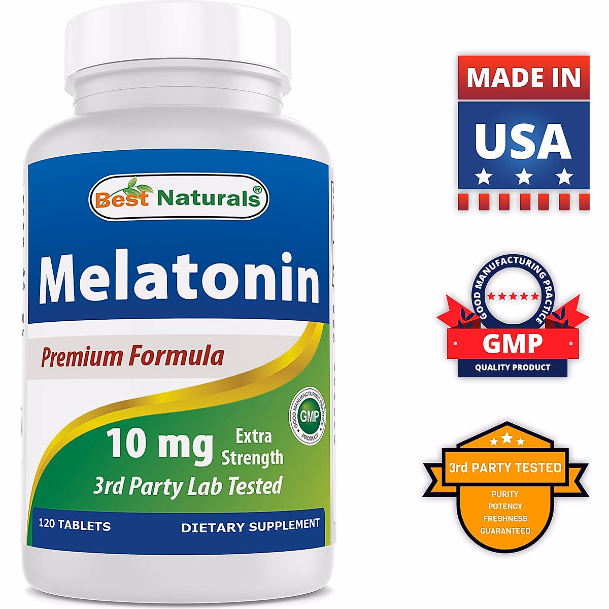 Best Naturals Melatonin 10mg (Non-GMO) Tablets - Helps Promote Relaxation & Sleep - 120 Count