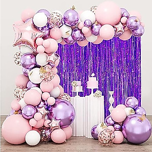 LIKAJON 3 Pack 3.3x8.2 Feet Purple Backdrop for Purple Party Decorations, Purple Metallic Tinsel Foil Fringe Curtains, Purple Fringe Backdrop for Graduation Baby Shower Gender Reveal Disco Party