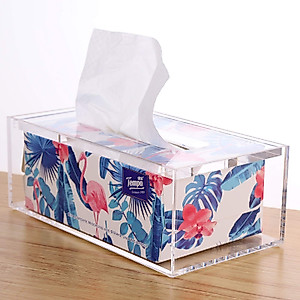 SANRUI Clear Acrylic Facial Tissue Box Cover Holder with 8mm Top Lid Rectangle Napkin Dispenser Organizer for Bathroom, Kitchen and Office Desk
