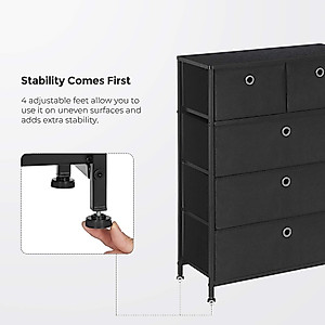 SONGMICS Storage Chest Dresser 5 Fabric Drawers Closet Apartment Dorm Nursery, 23.6 x 11.8 x 32.9 Inches, Black