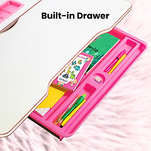 Gorilla Gadgets Kids Table and Chair Set for Ages 4-12, Height Adjustable Children's Study Station, Student School Table with Light, Pencil Case, and Bookstand (DSK-Kids)