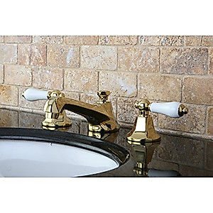 Kingston Brass KS4462PL Metropolitan Widespread Lavatory Faucet with Porcelain Lever Handle, Polished Brass, 8-Inch Adjustable Center