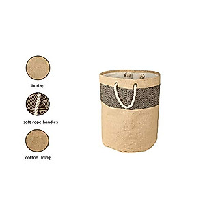 Large Woven Laundry Basket, Decorative Blanket Storage Basket for Living Room, Round Wicker Basket for Towels, Cloths, Farmhouse Jute Basket for Home Decor, 15 x 12 Inches