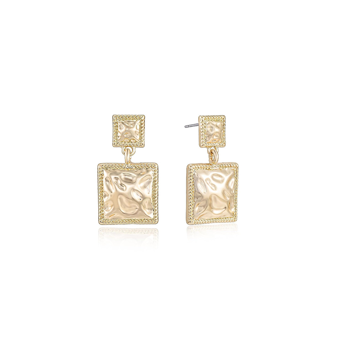 Ettika Gold Earrings. Earrings For Women, 18k Gold Plated Textured Repeated Squares Drop Earrings. Jewelry
