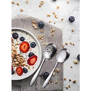 Serving Spoons,ToppingBest Slotted Spoon 304 Stainless Steel Soup Spoons for Buffet Party Restaurant Banquet Metal Comically Large Spoon,Serving Utensils Dishwasher Safe (Silver)